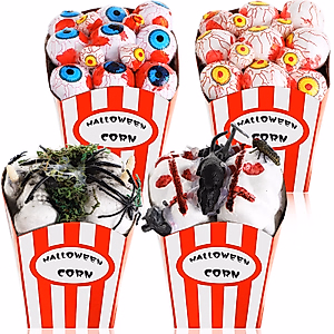 Halloween Popcorn Decorations Fake Spider Mouse Skull Eyeball Popcorn Boxes Scary Creepy Carnival Decorations Foam Horror Prop Ornaments Haunted Halloween Decor for Home Bar Halloween Party Supplies