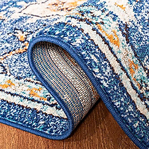 SAFAVIEH Madison Collection Area Rug - 5'3" x 7'6", Blue & Light Blue, Boho Chic Medallion Distressed Design, Non-Shedding & Easy Care, Ideal for High Traffic Areas in Living Room, Bedroom (MAD473M)