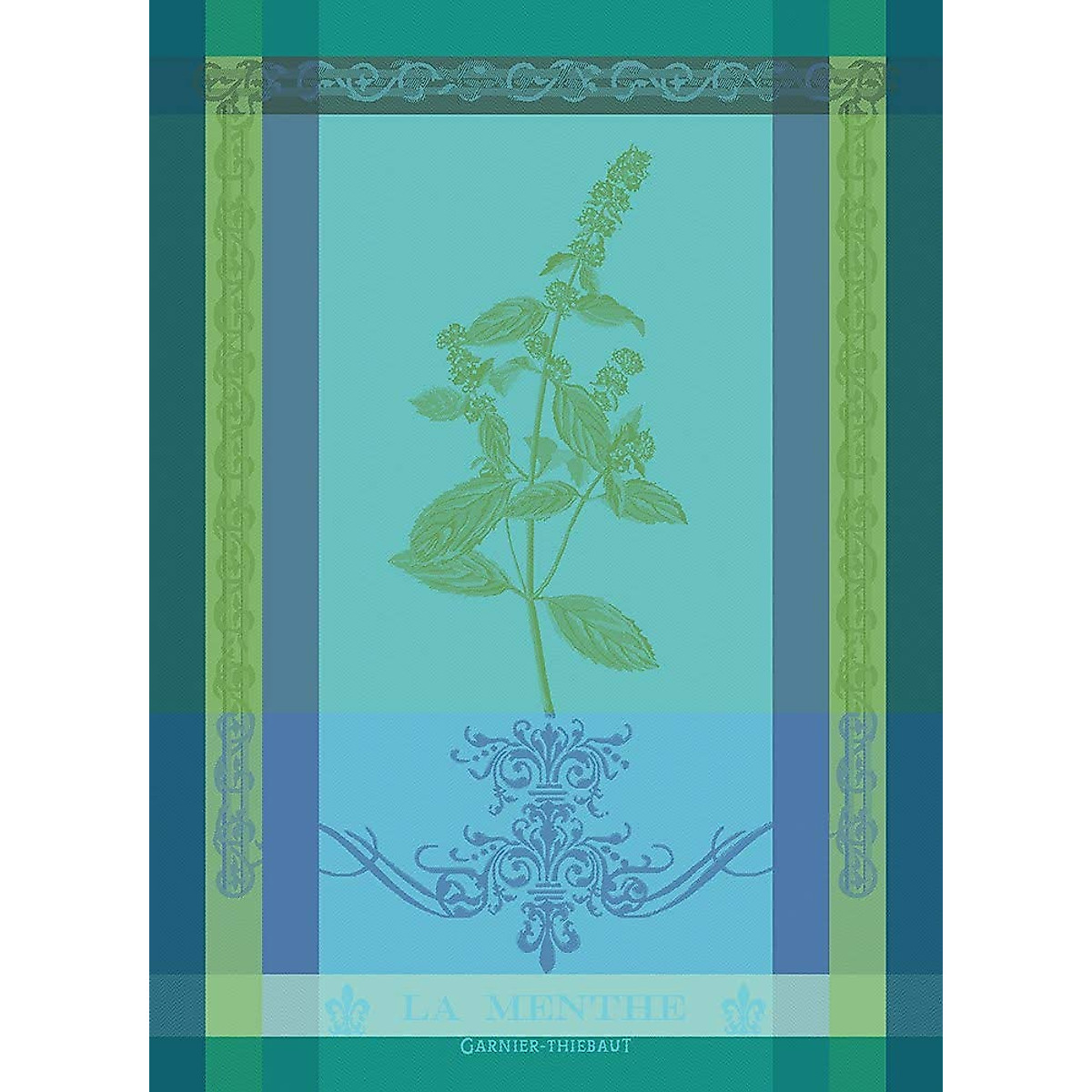 Garnier-Thiebaut, Brin de Basilic, Vert French Jacquard Kitchen/Tea Towel, 100% Cotton, 22 Inches x 30 Inches