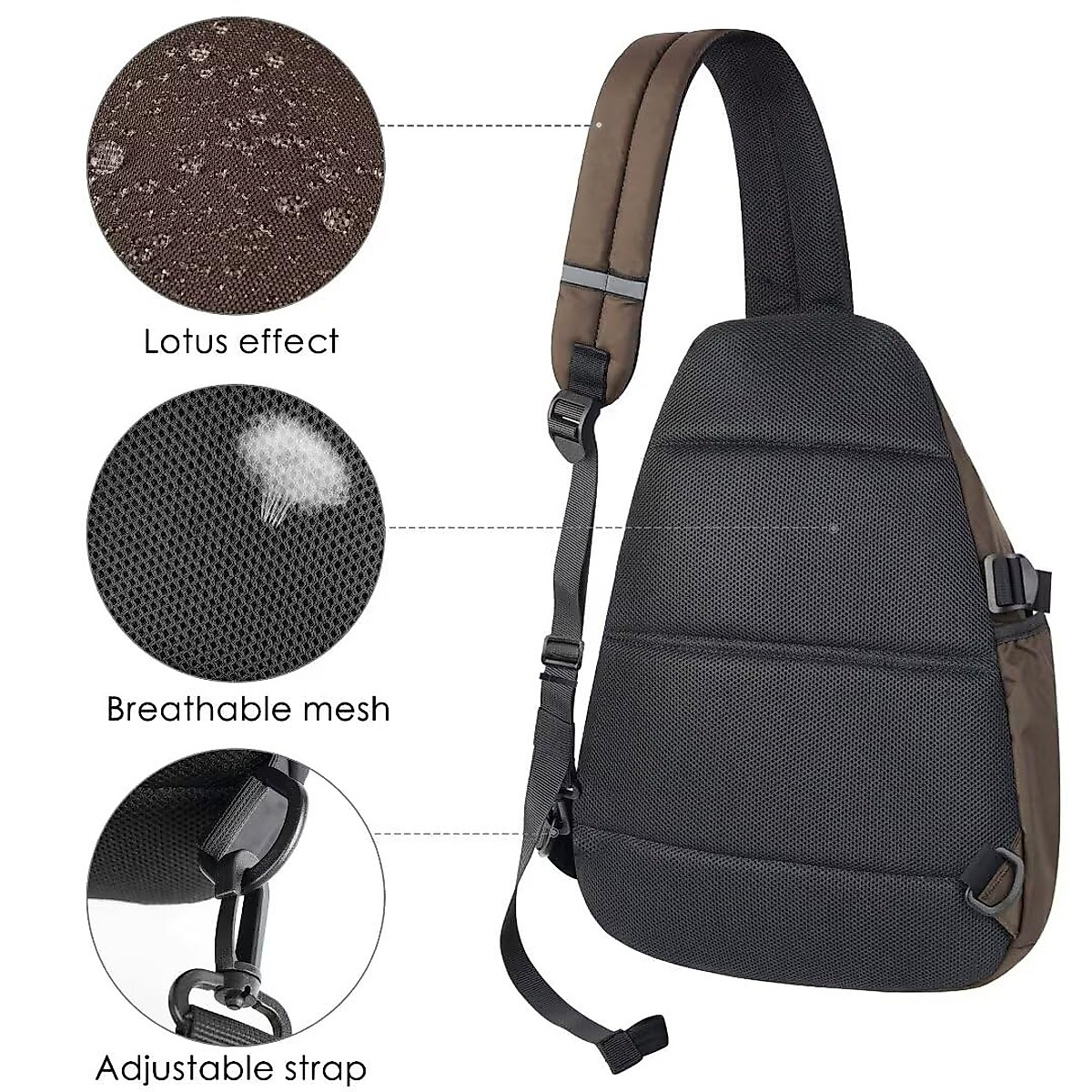 TITECOUGO Sling Backpack Travel Shoulder Bag Lightweight Chest Daypack One Strap Crossbody Bags Camp Day Packs for Women and Men Hiking Accessories Large Coffee