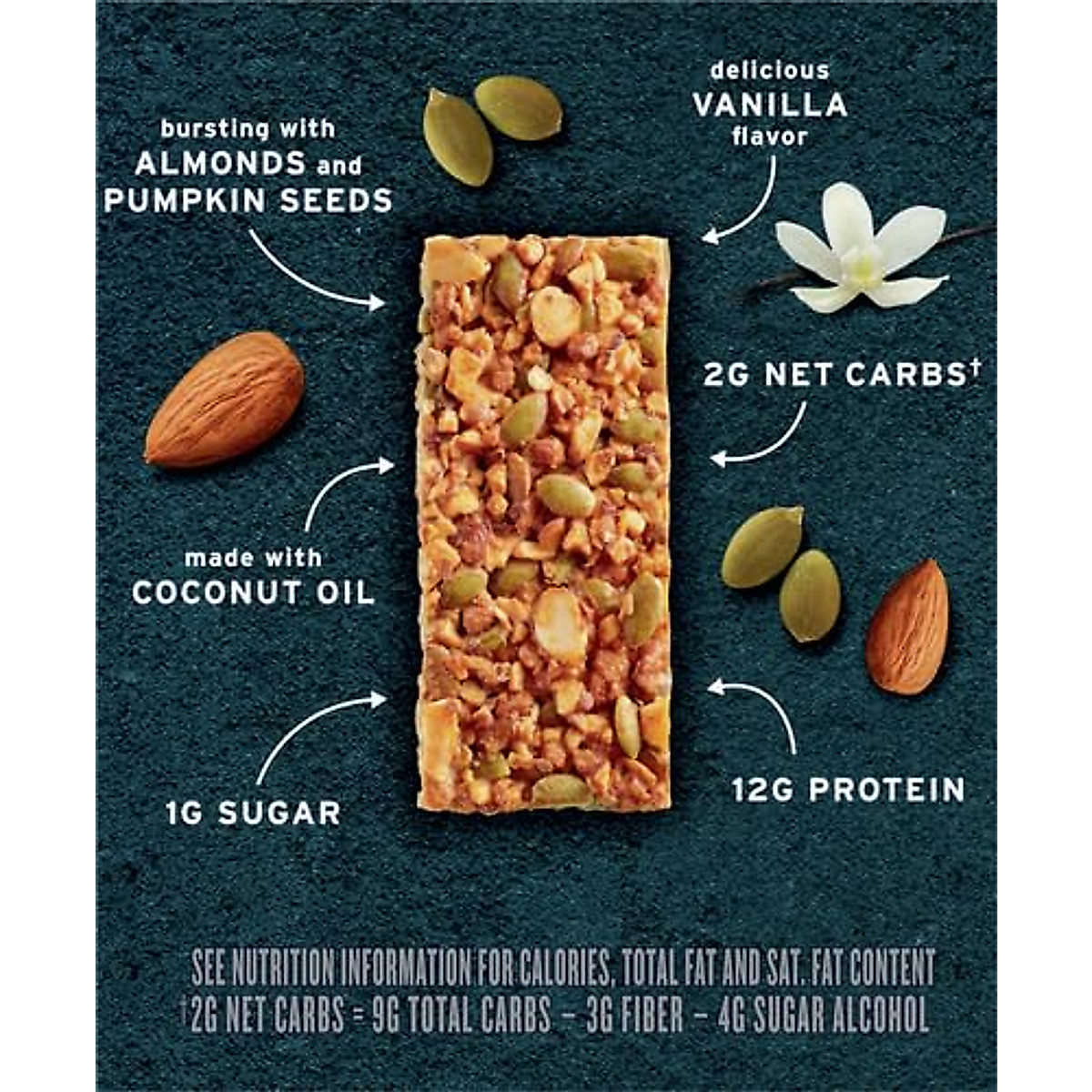 :ratio KETO Friendly Crunchy Bars, Vanilla Almond, Gluten Free Snack, 4 ct