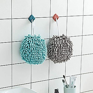RINTATI Microfiber Hand Towel For Bathroom Blue and Grey Chenille Fluffy Decorative Small Soft Towel Ball with Loop for Kitchen Powder Room.