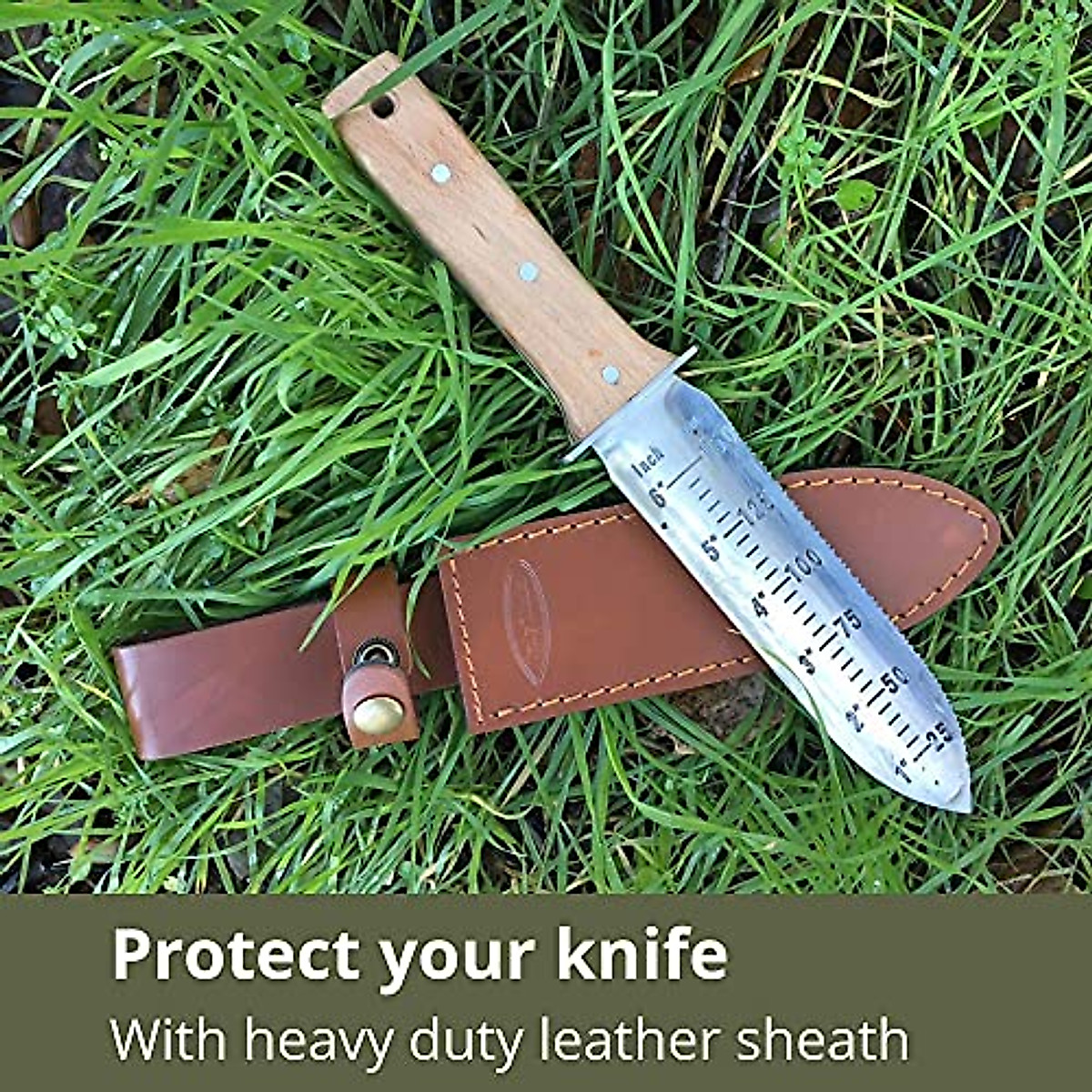 Hori Hori Garden Knife with Diamond Sharpening Rod, Thickest Leather Sheath and Extra Sharp Blade - in Gift Box. This Hori Hori Knife Makes a Great Gardening Gift.