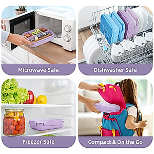 Sunhanny Bento Lunch Box for Adults, Kids Girls Boys Lunch Box, Lunch Containers for Adults Women with 4 Compartments, Sauce Container, Fork and Spoon, Muffin Cups, Purple