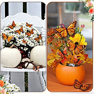 Giegxin 24 Pcs Monarch Butterfly Decorations 4 Size Artificial Monarch Butterfly Feather Butterfly Decor on Picks Butterflies for Crafts Fake Butterflies with Wire Butterfly Wall Decor (Orange)