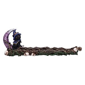 Nemesis Now Grimalkin Witches Familiar Black Cat and Crescent Moon Incense Burner,29cm