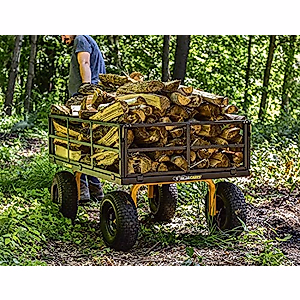 Gorilla Carts GOR1400-COM Steel Utility Cart, Heavy-Duty Convertible 2-in-1 Handle and Removable Sides, 12 cu ft, 1400 lb Capacity, Black