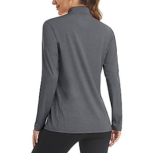 MAGCOMSEN Quarter Zip Women Long Sleeve Sun Shirts UV Protection Collared Golf Shirt Hiking Athletic Tops Dark Grey M