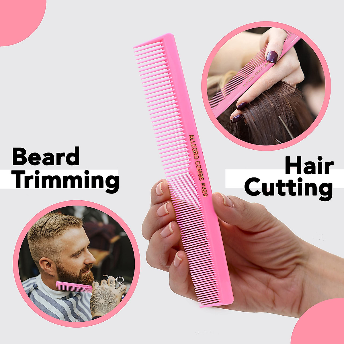 Allegro Combs 420 Hair combs Barber Comb Set Hair Cutting Pocket Styling For Hair Stylist 12 Count (Fresh Pink)