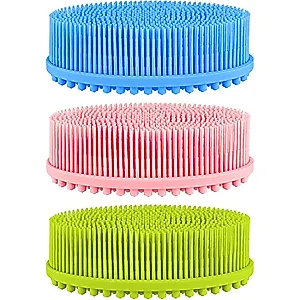 BBTO 3 Pieces Exfoliating Silicone Body Scrubber Body Silicone Scrubber Brush Silicone Body Wash Scrubber for Skin Exfoliation, 3 Colors (Pink, Blue and Green)