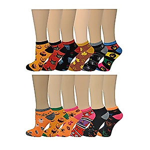 SUMONA Differenttouch 12 Pairs Pack Women Low Cut Colorful Fancy Design Ankle Socks (9-11, Halloween)
