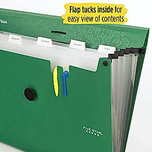 Five Star 6 Pocket Expanding File Organizer, Plastic Expandable File Folders with Pockets and Tab Inserts, Holds 11" x 8-1/2", Bungee Closure, Green, Color Will Vary (72925)