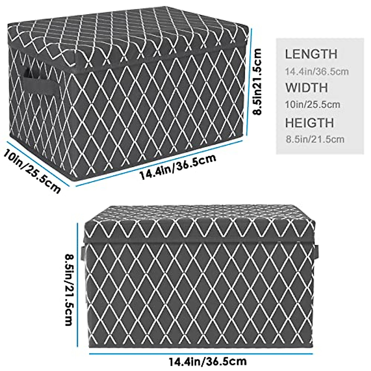 Fabric Storage Bins with Lids, Large Toy Box Chest for Kids Boys Girls, Collapsible Storage Basket Organizer with Handles for Clothes,Books,Closet,Nursery,Shelves,Pantry,14.4x10x8.5 Inch,Set of 3,Gray