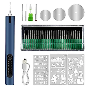Engraving Pen with LED Light,USB Rechargeable Engraver Pen with 35bits,Mini Electric Engraving Machines Etching Pen Cordless Handheld Etcher Engraver Tool for DIY Jewelry Metal Wood Stone Glass (Blue)