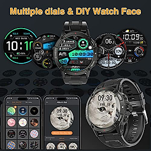 BASICF Military Smart Watches for Men (Answer/Make Call), 1.52" HD Outdoor Sports Smartwatch IP68 Waterproof Fitness Tracker 100+ Sports Modes with Heart Rate, Blood Oxygen Monitor for iOS Android