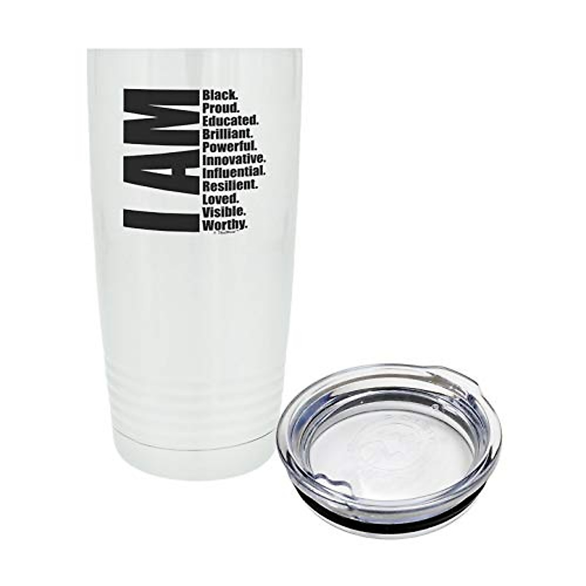 ThisWearPositive Attributes Mug For Men I Am Black Proud Educated Brilliant Worthy 20oz. Stainless Steel Insulated Travel Mug With Lid White