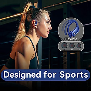 bmani Wireless Earbuds Bluetooth Headphones 48hrs Play Back Sport Earphones with LED Display Over-Ear Buds with Earhooks Built-in Mic Headset for Workout Blue