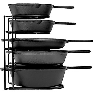 Heavy Duty Pan Organizer, 5 Tier Rack - Holds up to 50 LB - Holds Cast Iron Skillets, Griddles and Shallow Pots - Durable Steel Construction - Space Saving Kitchen Storage - No Assembly Required