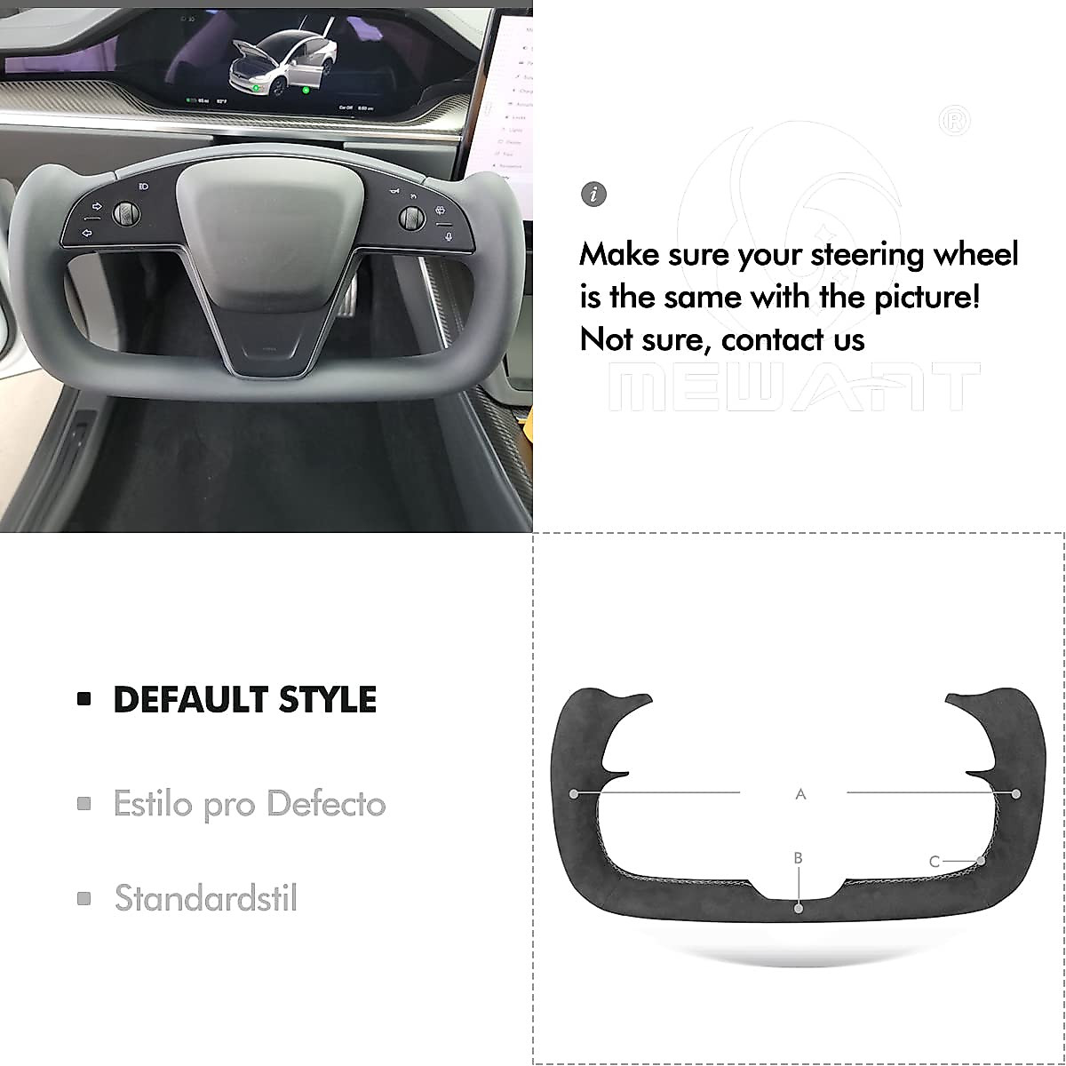 MEWANT Hand Stitch Dark Gray 9002 Alcantara Steering Wheel Cover Wrap for Tesla Model S Yoke 2021-2023 Model X 2021-2023