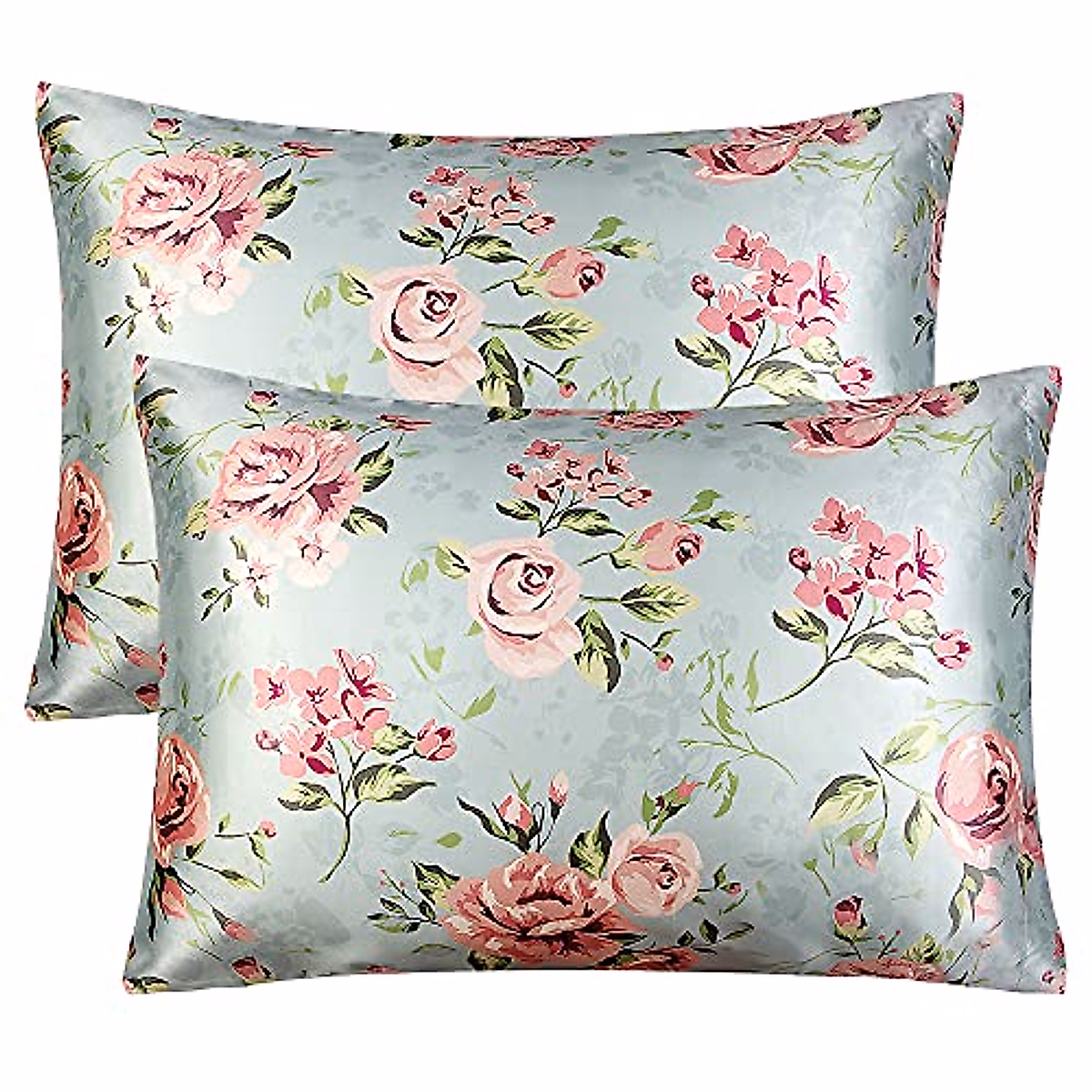 BEDELITE Satin Silk Pillowcase for Hair and Skin, Super Soft Pillow Cases Standard Size Set of 2 Pack, Floral Digital Printing Cooling Pillow Case Cover with Envelope Closure (Blush, 20x26 Inches)