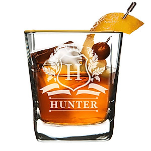 Custom Personalized 9 oz Square Rocks Whiskey Glass Tumbler with Heavy Base and Gold Color Rim