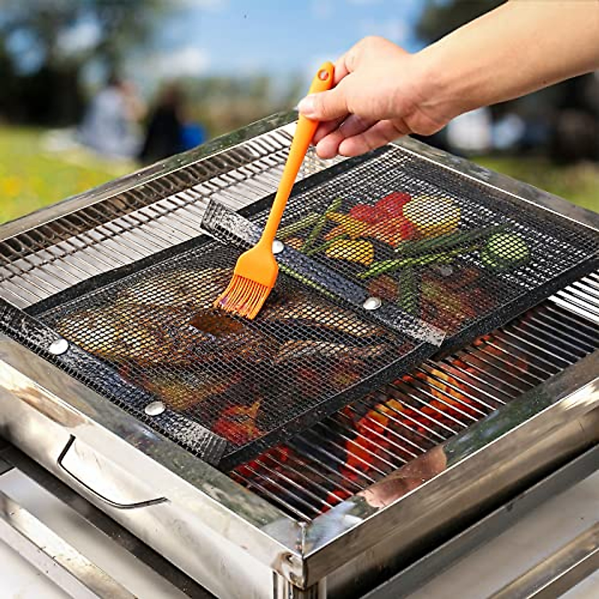 1 Pack BBQ Mesh Grill Bags for Outdoor Grill, Non-Stick Barbecue Bags Reusable for Charcoal Gas Electric Grills Smokers BBQ Veggie Grill Bags for Cooking Vegetables Grilling Bag Pouches Heat-Resistant