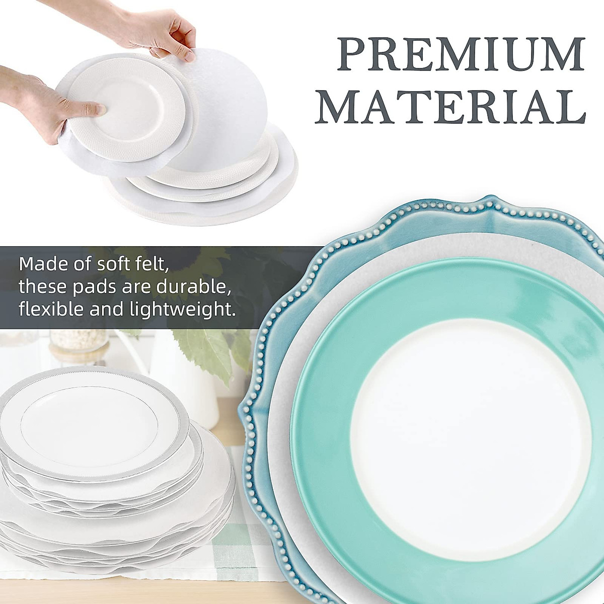 Felt Plate Storage Dividers, 36 Pack Premium Felt Round China Dish Separators Pads Plate Dividers with 3 Sizes, Dish Storage Protectors Pads for Packing Stacking Cookware (White)