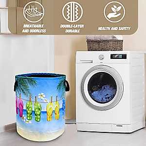 Hawaii Beach Flip Flops Laundry Basket Seaside Foldable Oxford Cloth Funny Tote Bag Laundry Hamper Clothes Storage Bucket Toy Organizer For Bathroom/Laundry Storage/Bedroom 18.9x16.5 Inch