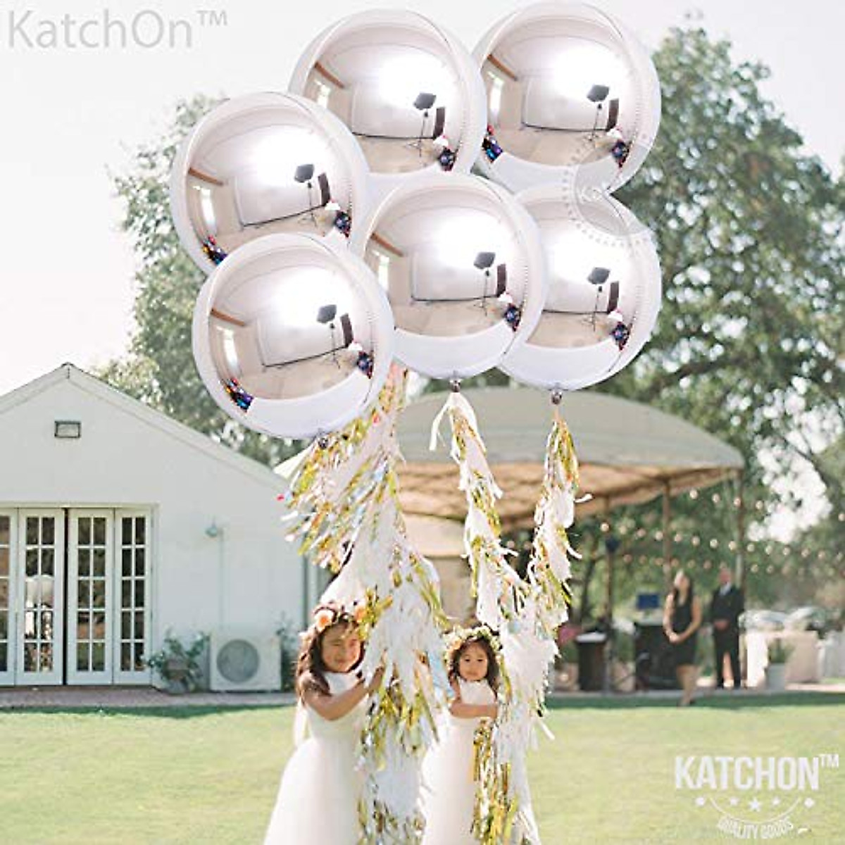 KatchOn, 22 Inch Metallic Silver Balloons - Pack of 6 | Giant, 4D Round 360 Degree Silver Balloons for Birthday Decorations | Silver Mylar Balloons, Bachelorette Party | Graduation Decorations 2023