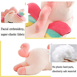 AIXINI Plush Unicorn Stuffed Animal Pillows Toy, 11.8 Inch Cute Soft Pink Unicorn Plushie Dolls with Rainbow Wings