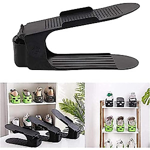 KUNIJIWA 10Pcs Shoe Slots Space Saver, Adjustable Shoe Stacker Space Saver, Stackable Shoe Organizer for Closet, Adjustable Double Deck Shoe Rack Holder, Shoe Slots Space Saver