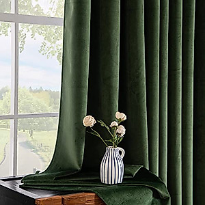MIULEE Olive Green Velvet Curtains 84 inch Long and 100% Blackout Velvet Curtains