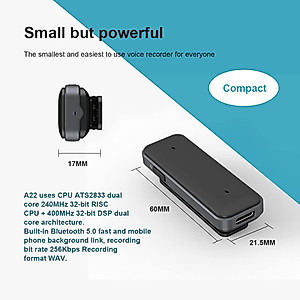 ZAQE 64 GB Digital Voice Recorder Bluetooth 400 Hours Recording Capacity Noise Reduction One-Touch Recording Voice Recorder for Lecturing, Interview, Meeting (Black)