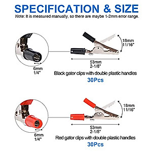 Glarks 60Pcs 53MM Insulated Alligator Clip Clamp Assortment Kit, Red Black Electrical Test Clamps with Plastic Hands for Electrical Testing