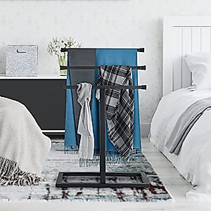 MYOYAY Freestanding Towel Racks Holder for Bathroom 3-Tier Metal Towel Bar Stand Organizer for Bath & Hand Towels for Bathroom Shower Storage Black