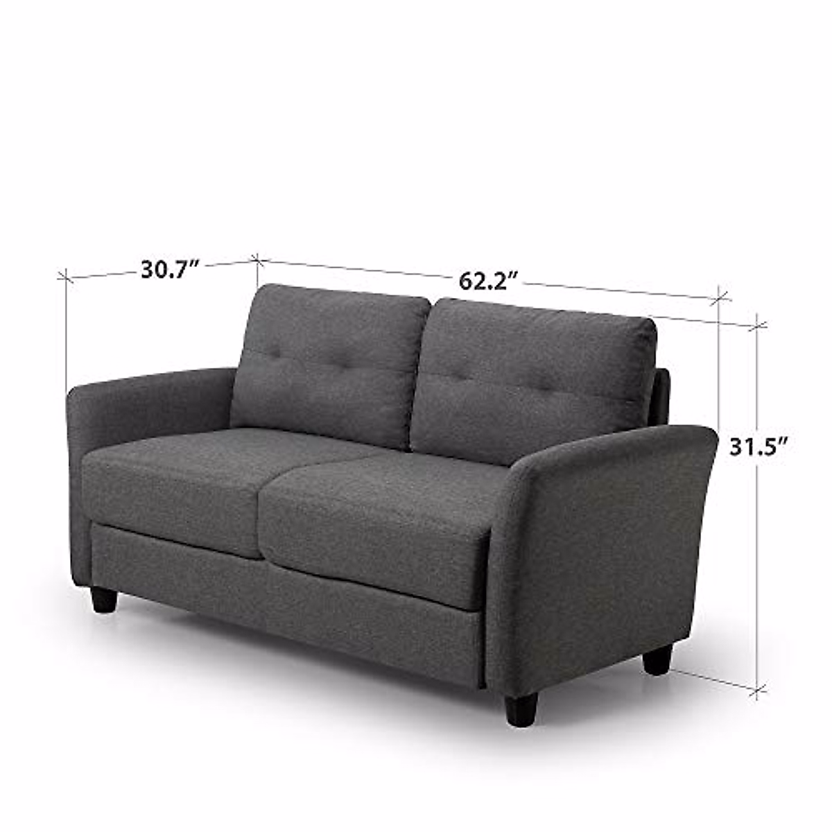 ZINUS Ricardo Loveseat Sofa / Tufted Cushions / Easy, Tool-Free Assembly, Dark Grey