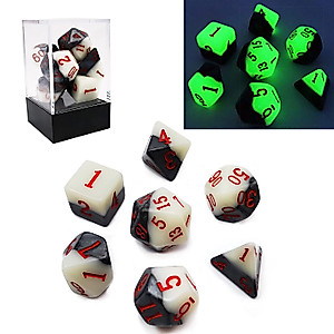 Bescon Two-Tone Glowing Polyhedral Dice 7pcs Set Green Dawn, Luminous RPG Dice Set d4 d6 d8 d10 d12 d20 d%, Brick Box Packaging