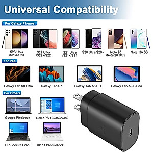 Super Fast Charger Type C, 25W USB C Wall Charger Fast Charging for Samsung Galaxy S23 Ultra/S23/S23+/S22/S22 Ultra/S22+/S21 Ultra/S20 Ultra/Note 20/Note 10/Z Fold 3 with 10FT C Charger Cable 2Pack