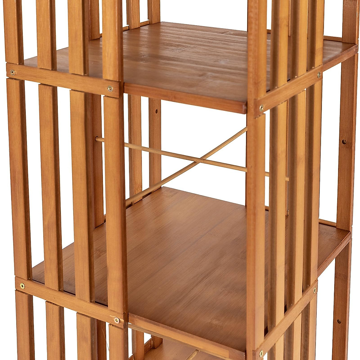 SHOUMANUAL Bamboo Rotating Bookshelf, 6-Tier Bookcase with Storage Cabinet & Doors, 360° Revolving Narrow Storage Display Rack Standing Shelves for Living Room Study Room Office (Teal)