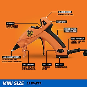 Gorilla Dual Temp Mini Hot Glue Gun Kit with 75 Hot Glue Sticks, Precision Nozzle, and Easy Squeeze Trigger, for DIY, Craft, Repairs, and More, Orange (Combo Pack:1 Mini Gun, 75 Glue Sticks)