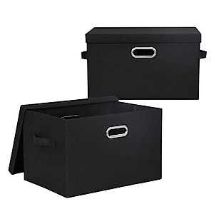 BinWhiz Storage Bins with Lid, Fabric Cube Bins Organizer Basket, Foldable Storage Box Containers with Handles for Closet Shelf Home Office Utility Room, 2-Pack (Small Size: 15x11x8.3 Inch, Black)