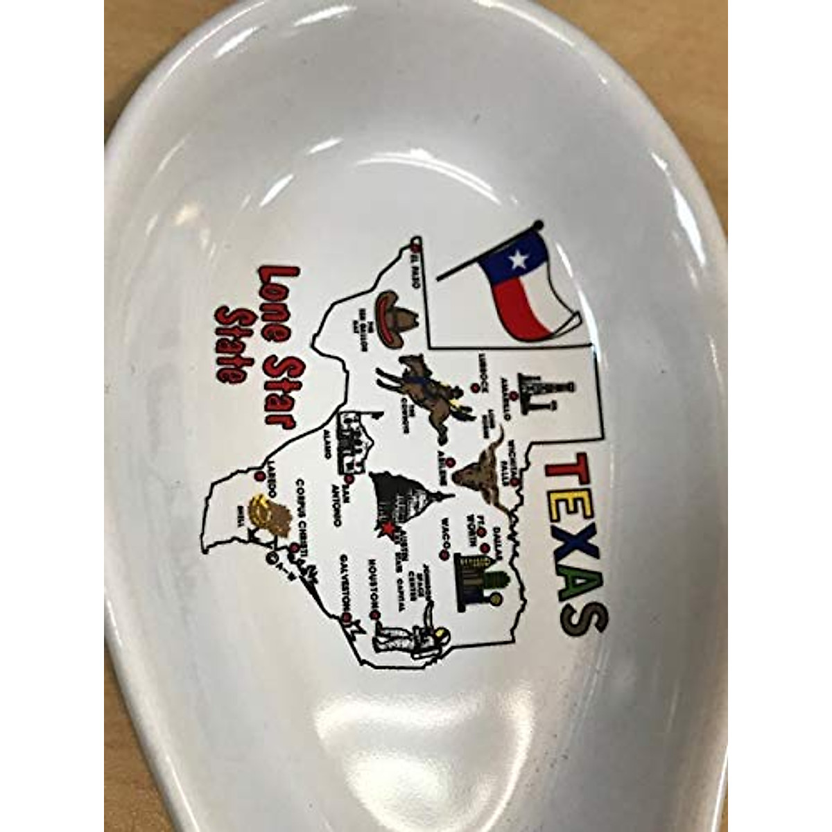 Texas Souvenir Collectible Ceramic Spoon Rest 1Item Only - Texas Map with Flag, Texas Map with Yellow Rose