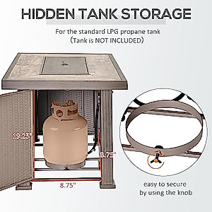 Outsunny 42" Propane Fire Pit Table, 50,000 BTU Wicker-Effect Auto-Ignition Gas Fireplace Fire Pits with Ceramic Tabletop, Steel Base, Lid, Lava Rocks and Cover, CSA Certification, Grey