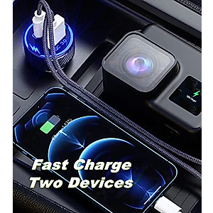 USB C Car Charger, VAZESWIN QC3.0 & PD Type C Dual USB Port Fast Car Charger Adapter, 30W 5A Fast Charge Car Phone Charger with Blue LED & Touch Switch