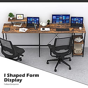 OUTFINE L Shaped Desk Corner Desk Double Computer Desk Home Office Gaming Workstation with Storage Shelves and Monitor Stand