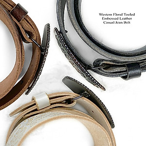 Western Fashion Style Floral Engraved Buckle Full Grain Genuine Leather Belt 1-1/2" (38mm) Wide, Multi-Style Options (Brown, 36)