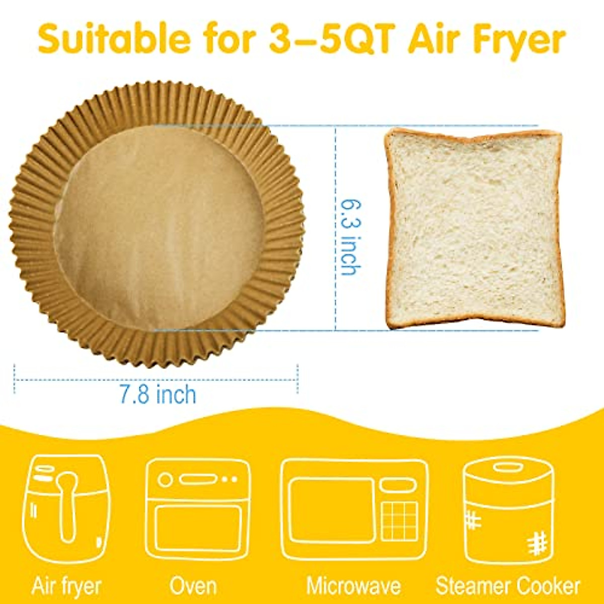 100 Pcs Air Fryer Disposable Paper Liner, Food Grade Air Fryer Liners Round, Non Stick Air Fryer Parchment Paper, 6.3 Inch Baking Paper for 3-5QT Air Fryer