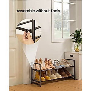 Hzuaneri 2-Tier Expandable Shoe Rack, Adjustable Shoe Storage Organizer, Heavy Duty Metal Shoe Stand, Free Standing Shoe Shelf for Entryway Closet Doorway, Portable and Space Saver, Black