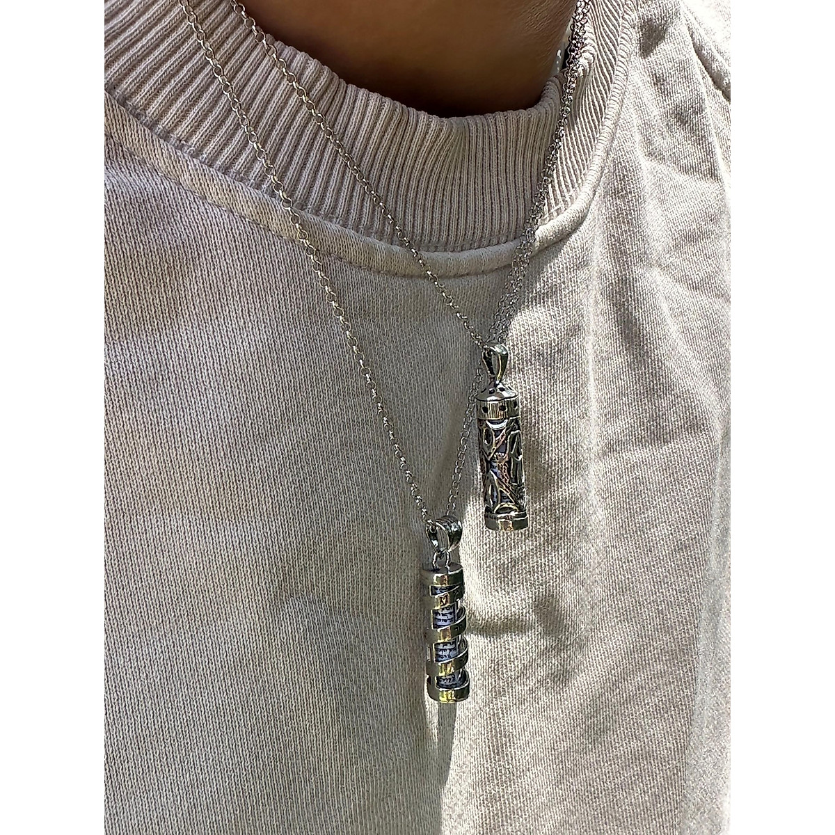 Alef Bet by Paula Mezuzah Shema Israel Hebrew Prayer Necklace Sterling Silver Men and Women on Adjustable Chain with Prayer Inside For Bar Mitzvah, Birthday Presents and Holiday Gifts