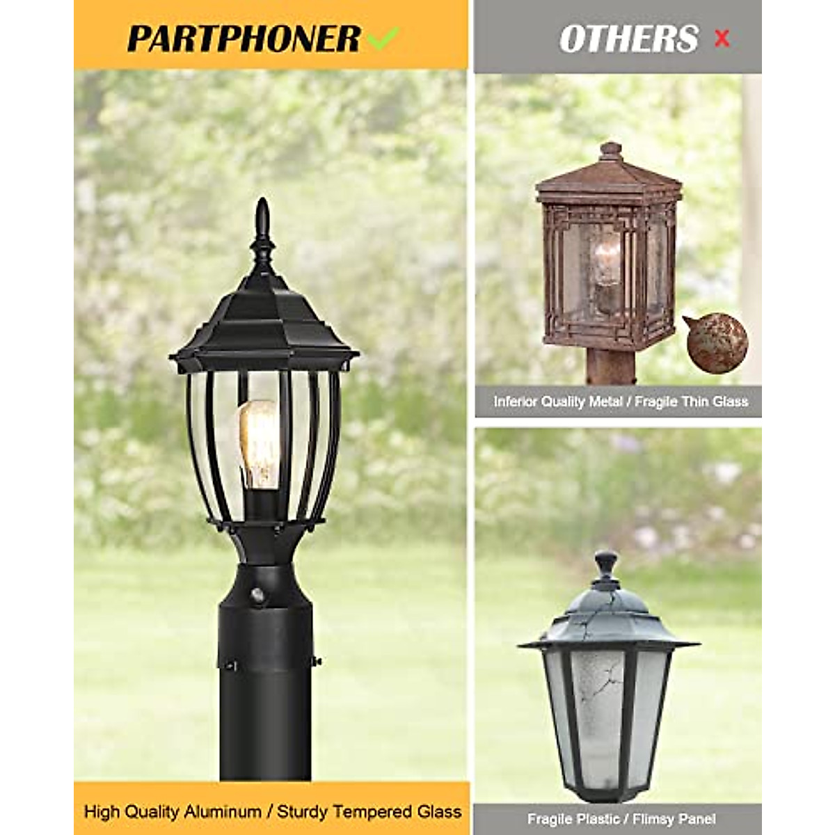 Hardwired 120V Dusk to Dawn Outdoor Post Light 2 Pack, Waterproof Aluminum Pole Light Fixture with Pier Mount Base, Exterior Lamp Post Lantern Head with Clear Glass for Garden Yard Patio Pathway